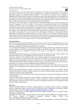 Perceived competence of nigerian secondary schools teachers in | PDF | Internet | Computing