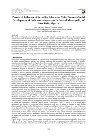 Perceived influence of sexuality education n the personal social ...