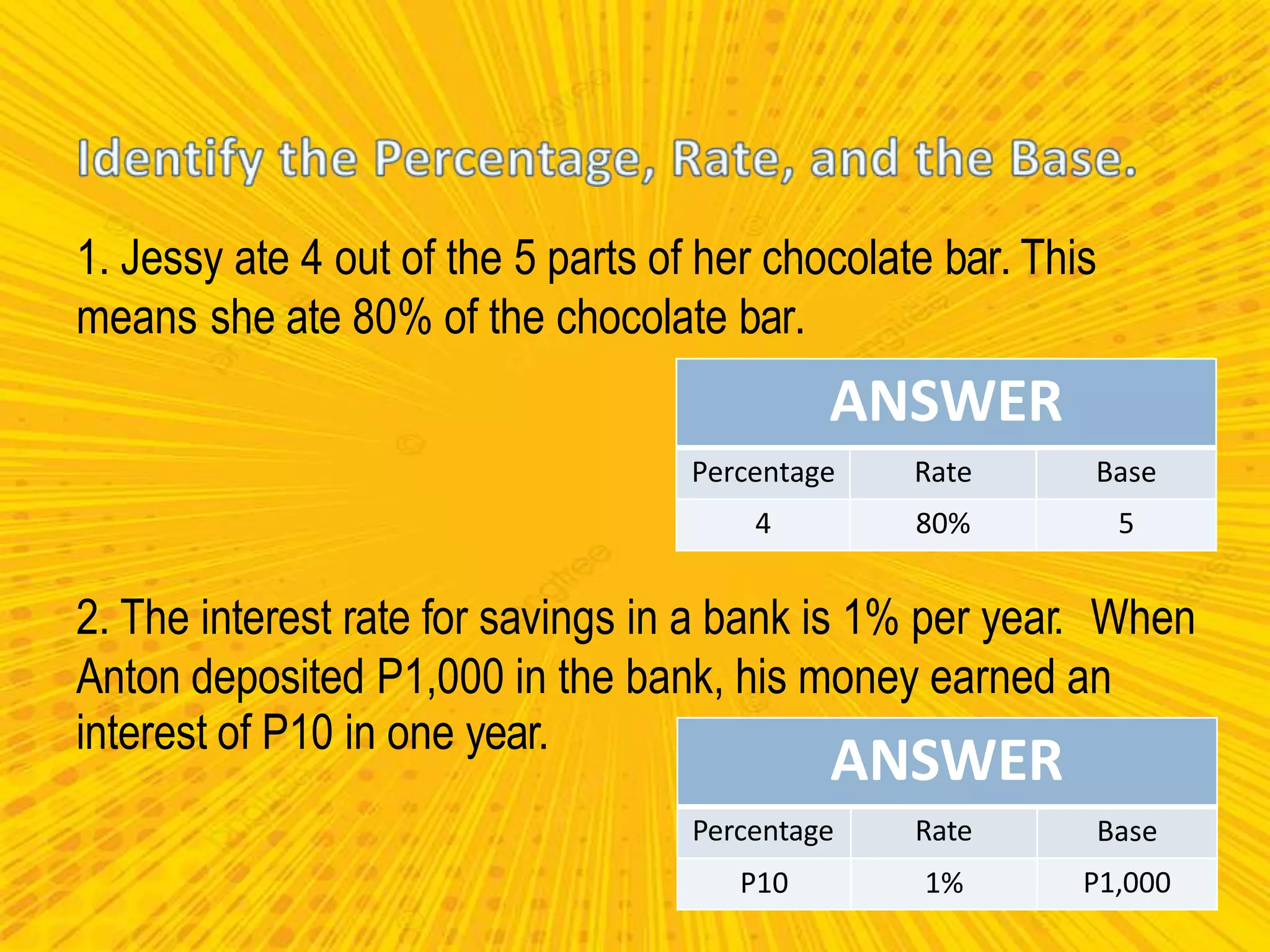 Percentage, base and rate | PPTX