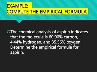 PERCENTAGE COMPOSITION, EMPIRICAL AND MOLECULAR FORMULAS.ppt