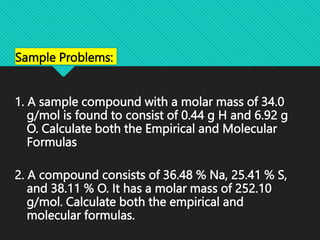 PERCENTAGE COMPOSITION, EMPIRICAL AND MOLECULAR FORMULAS.ppt