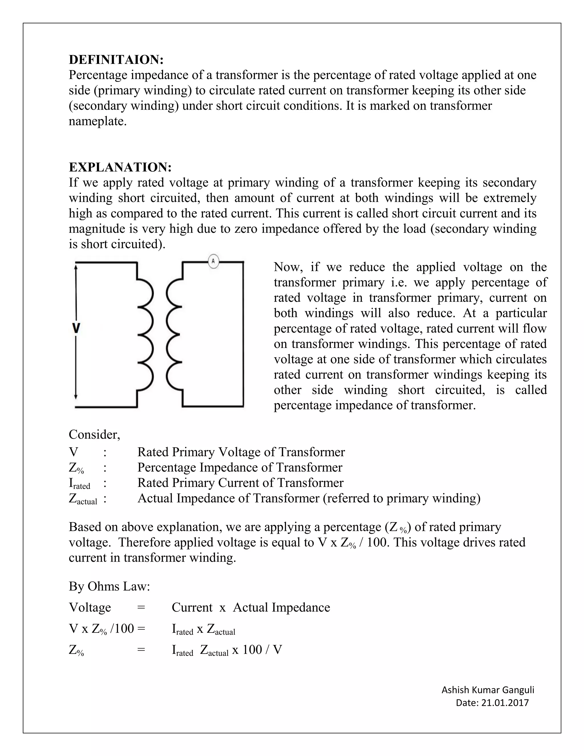 Percentage Impedance of Transformer | PDF