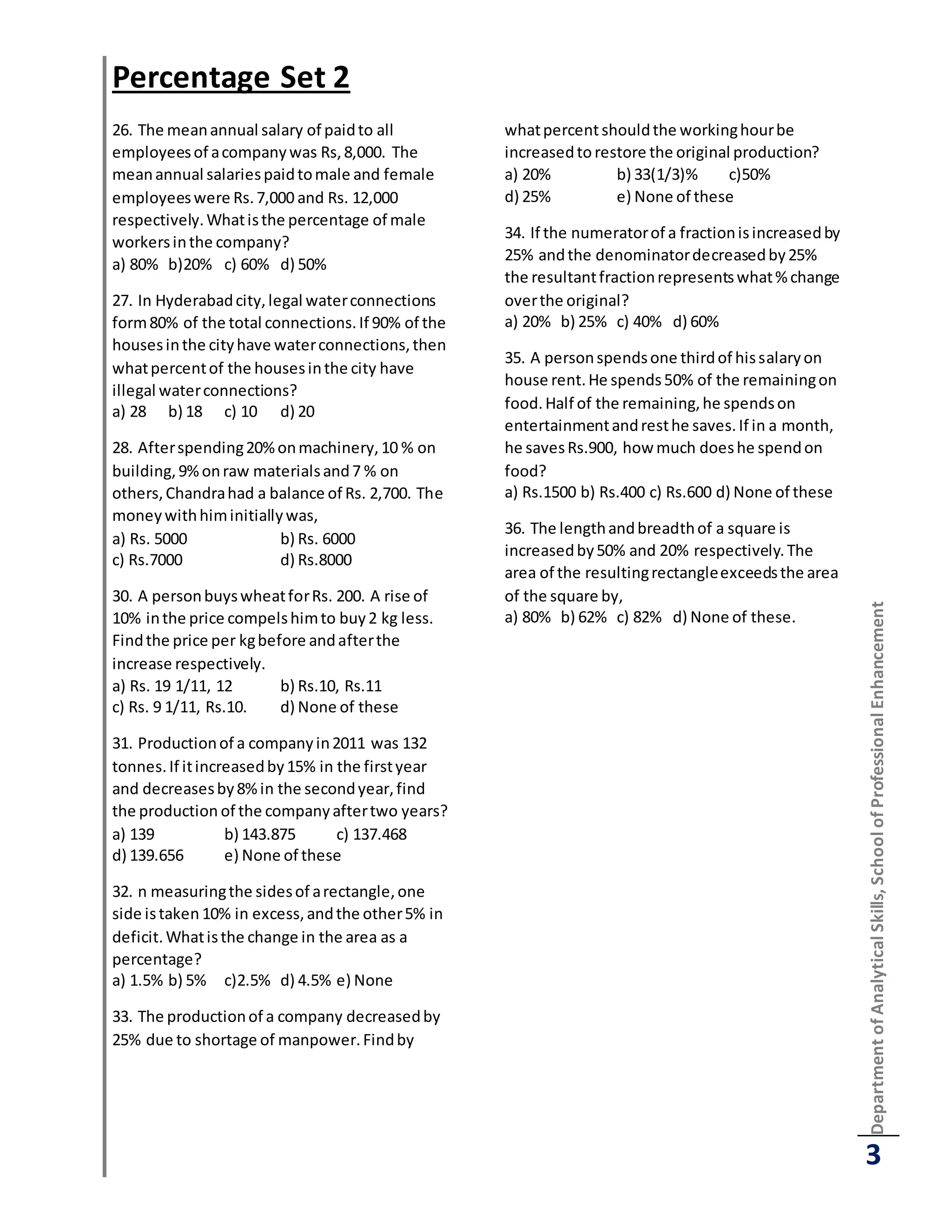 Percentage set PEA 305 Analytical Skills with solutions | PDF