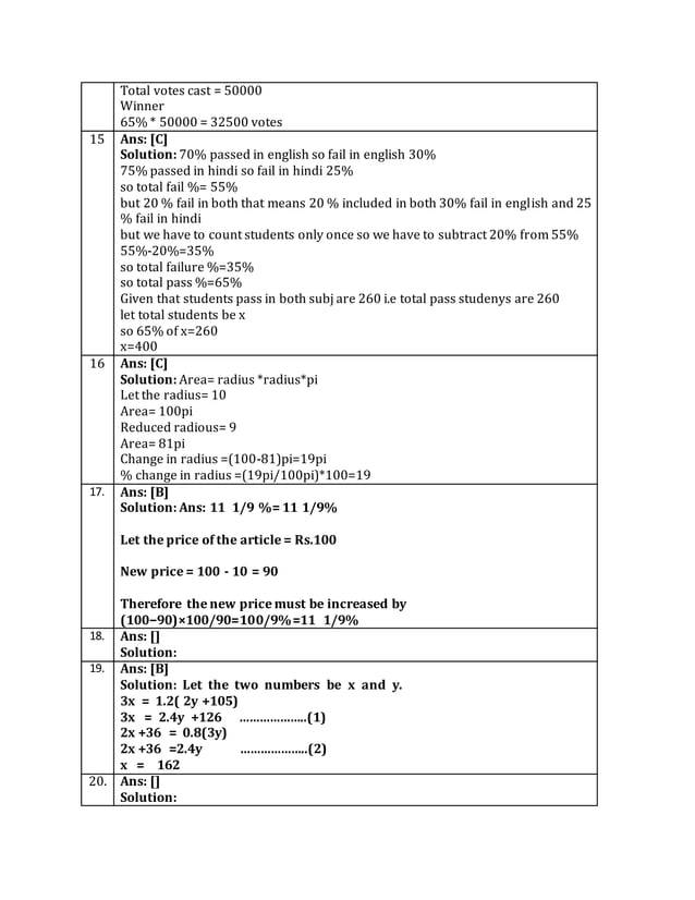 Percentage solutions PEA 305 Analytical Skills with solutions | PDF ...