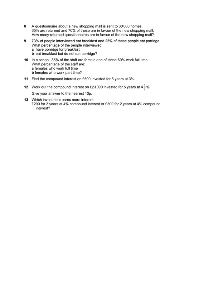 Percentages worksheet | PDF