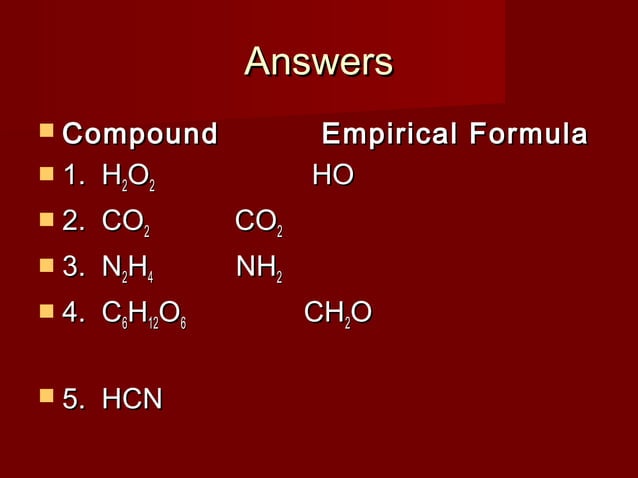 Percent comp_empirical formula_molecular formula | PPT