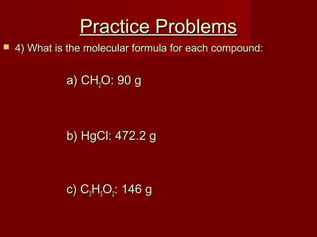Percent comp_empirical formula_molecular formula | PPT