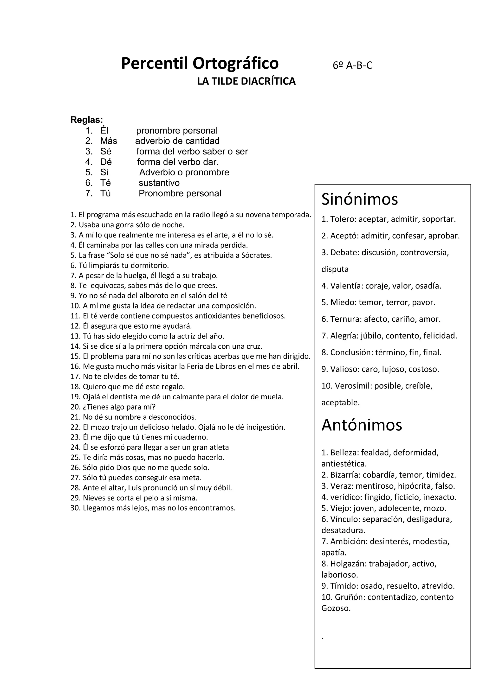 Percentil ortografico - Uso de la tilde diacrítica y hiato. trabajos de ...