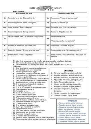 Percentil ortografico - Uso de la tilde diacrítica y hiato. trabajos de ...