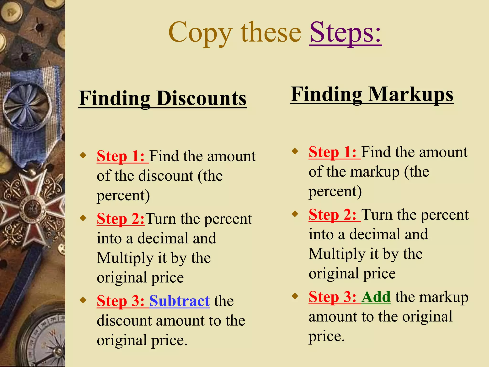 Percents markup and discount | PPT