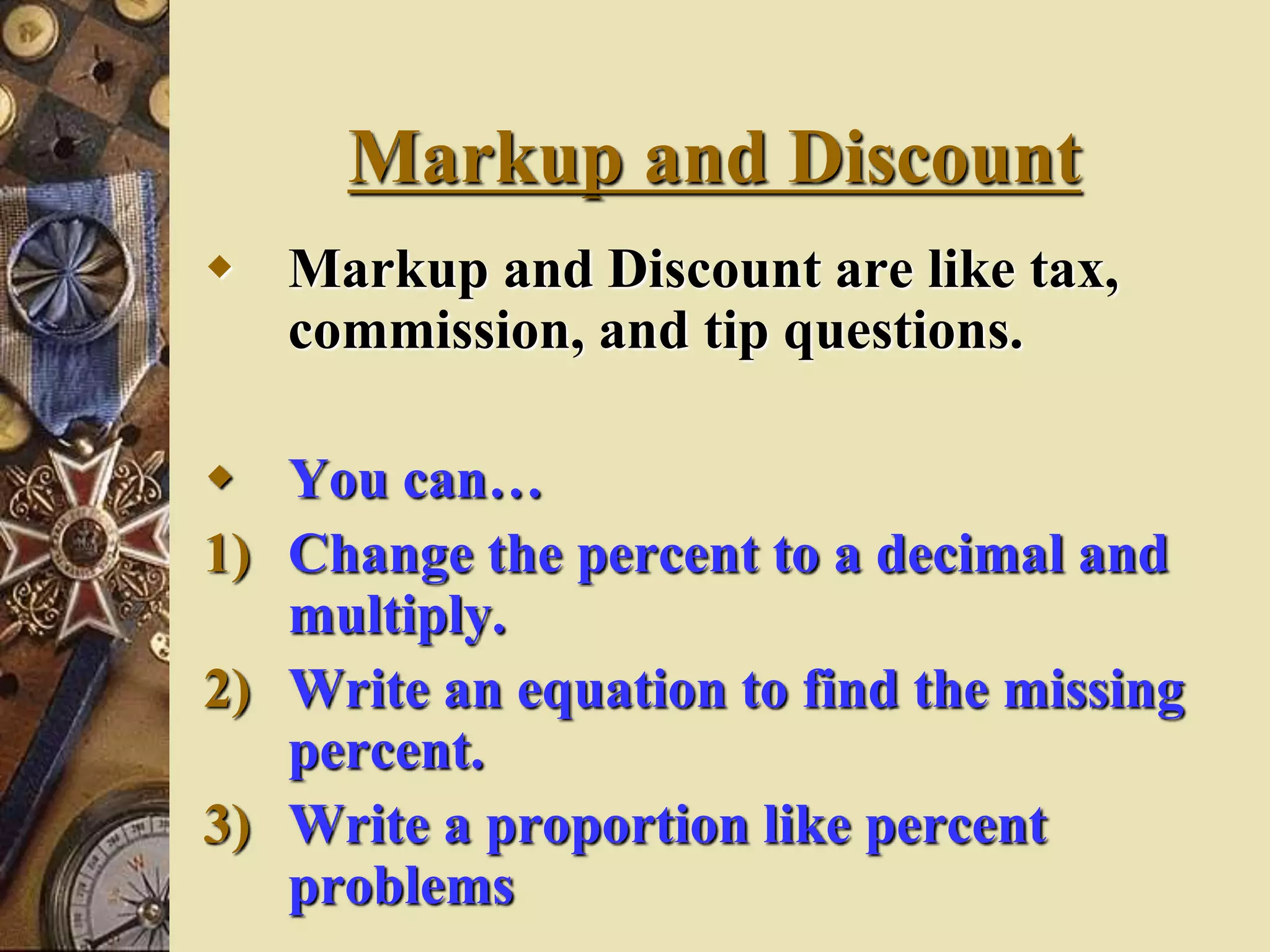 Percents markup and discount | PPT