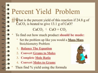 General Chemistry 1 - Lesson on Percent Yield and Limiting Reagents for ...