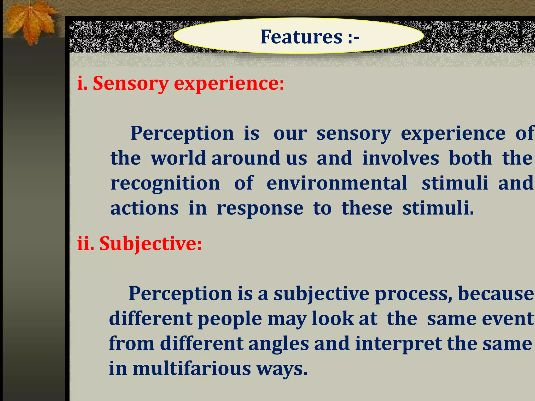 Features of Perception | PPTX