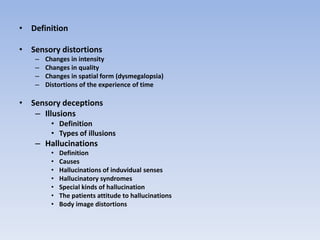 Perception disorders psychopathology dr prashant mishra | PPTX