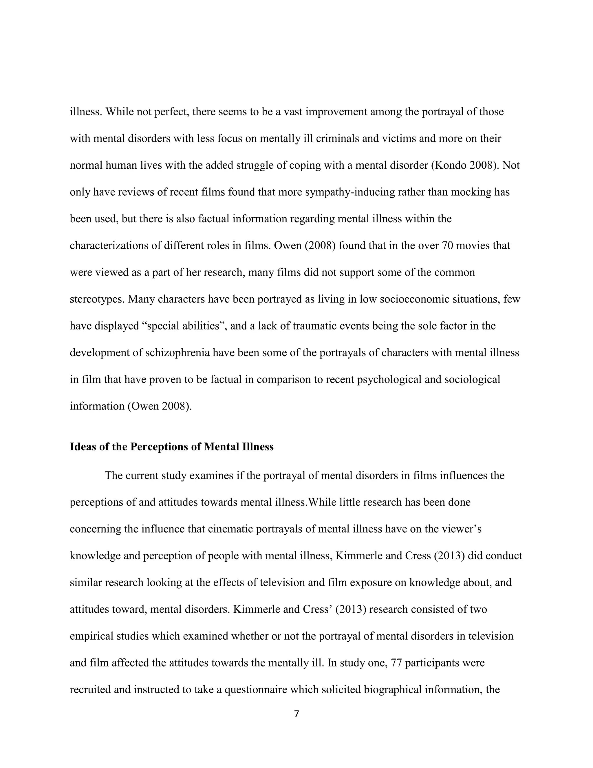 Perception of mental illness based upon its portrayal in film | PDF