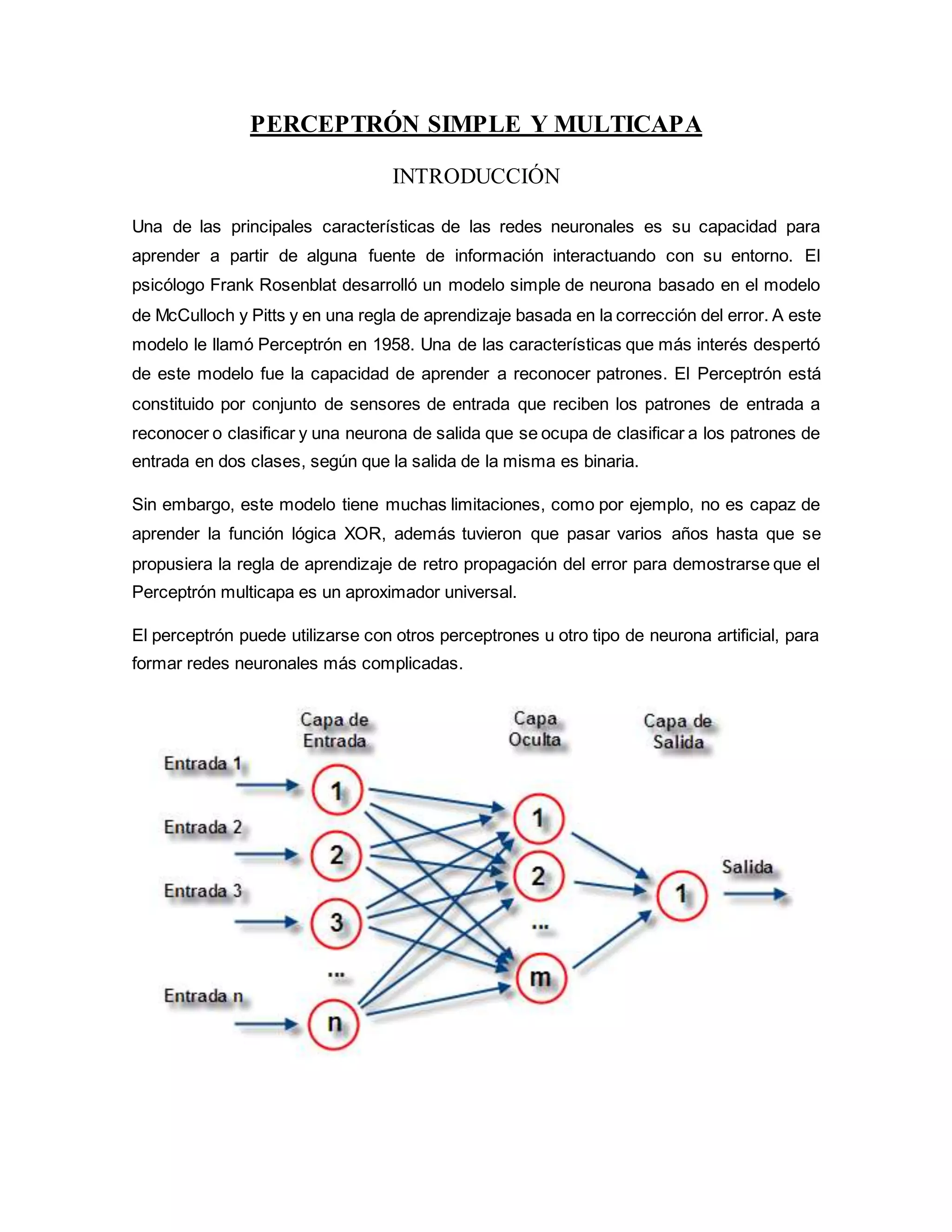 Perceptrón simple y multicapa | DOCX