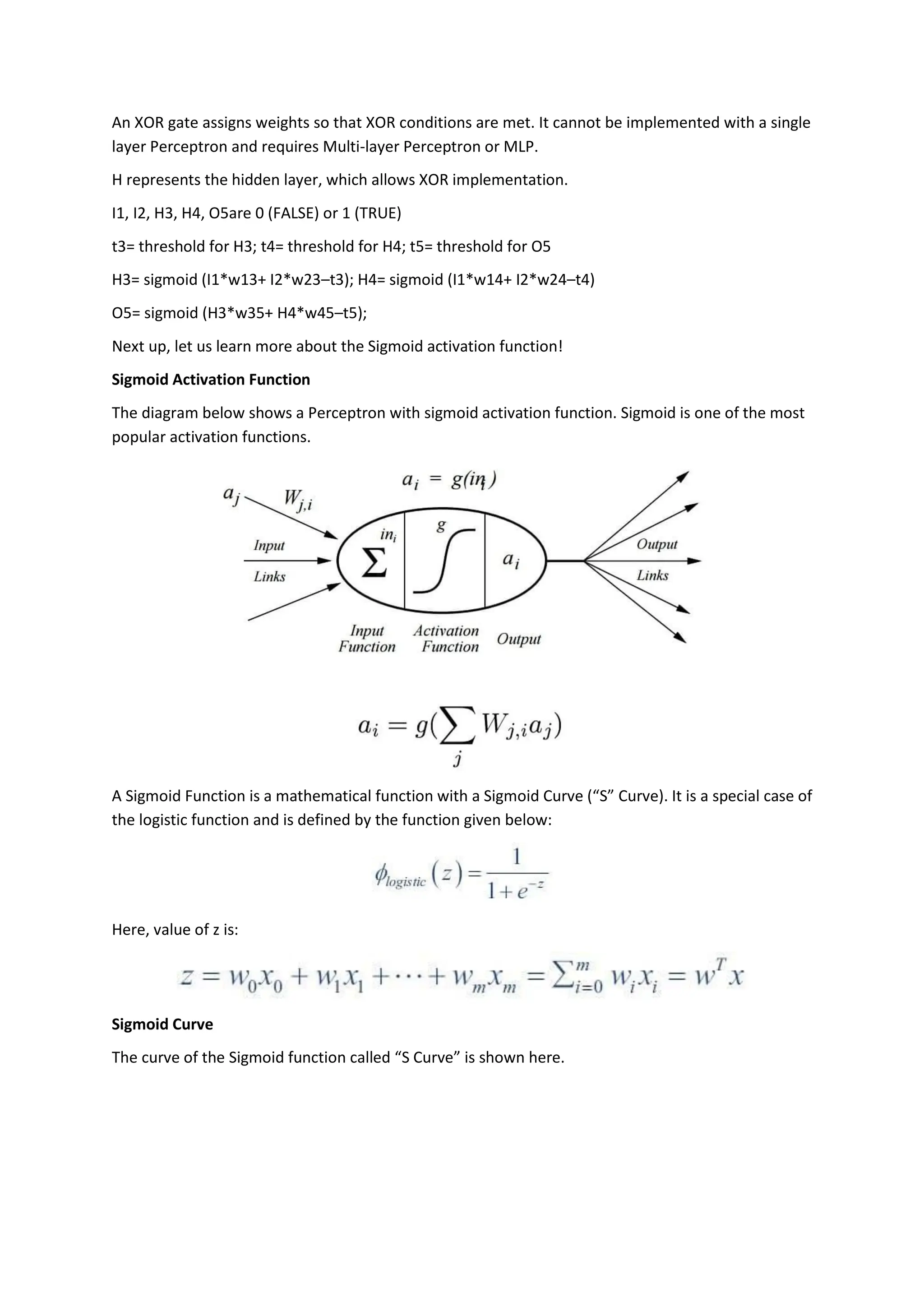 Perceptron Study Material with XOR example | PDF