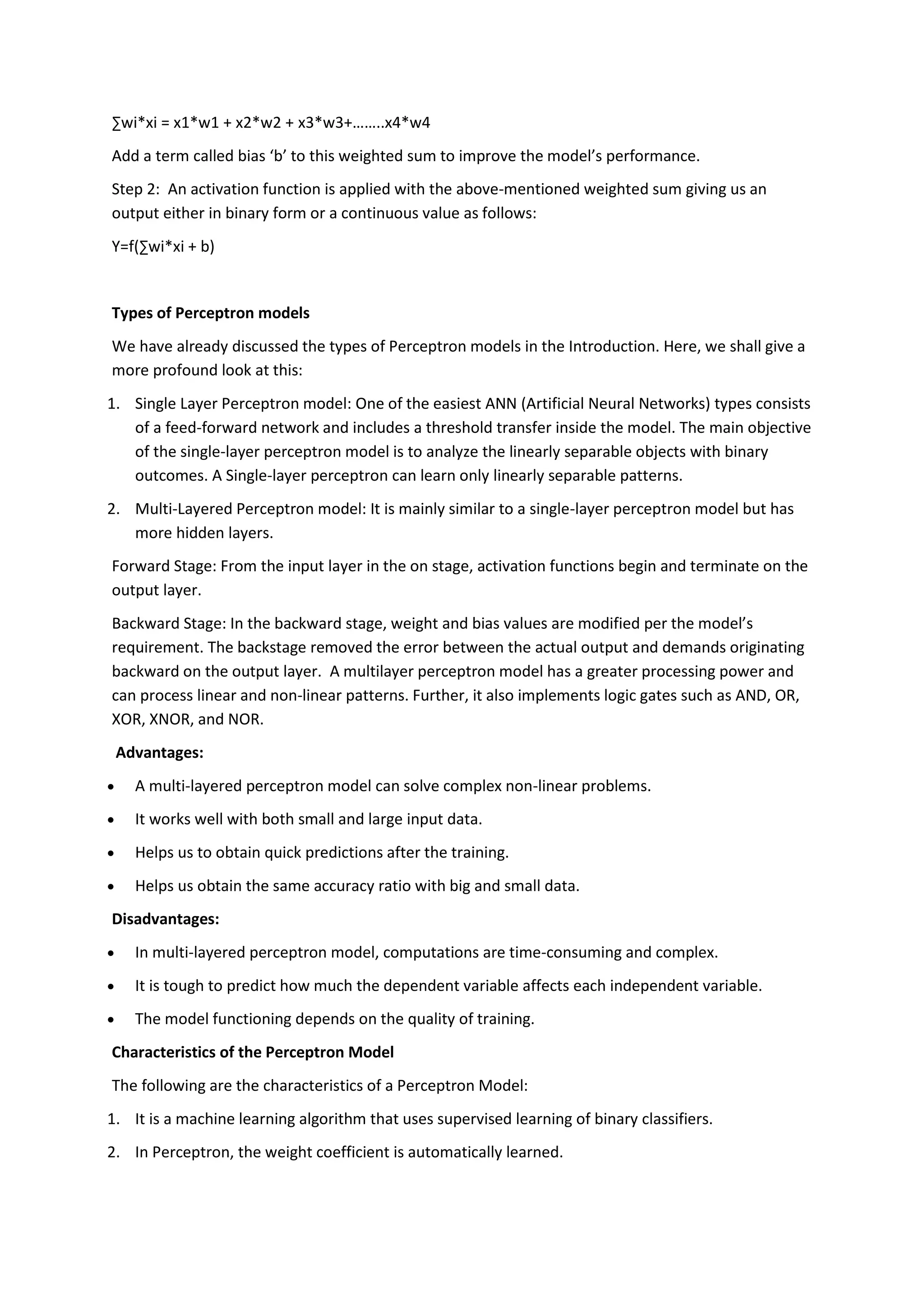 Perceptron Study Material with XOR example | PDF