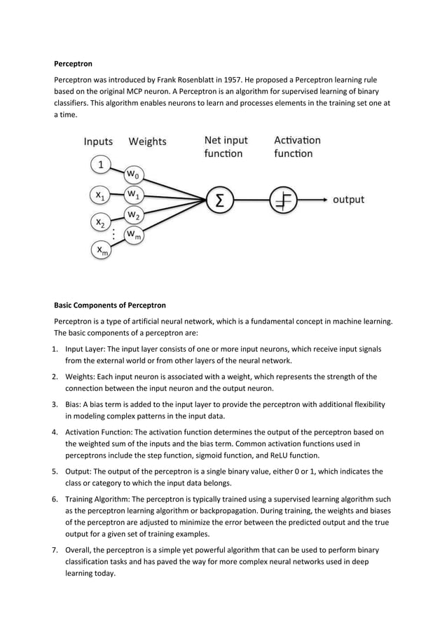 Perceptron Study Material with XOR example | PDF
