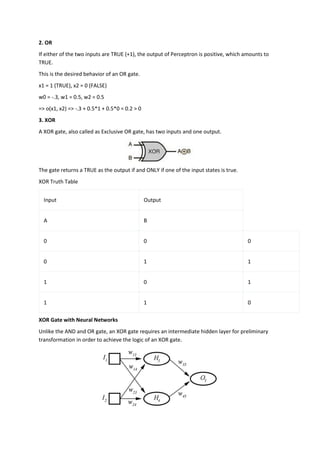Perceptron Study Material with XOR example | PDF