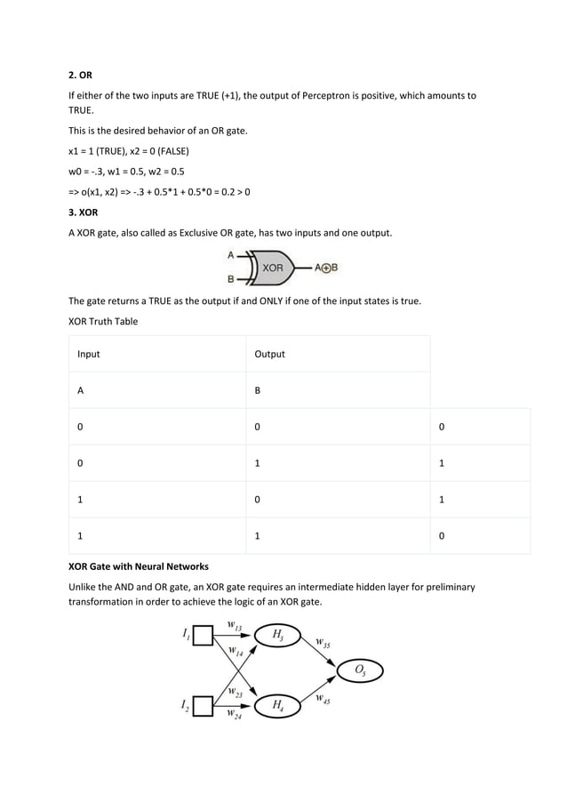 Perceptron Study Material with XOR example | PDF