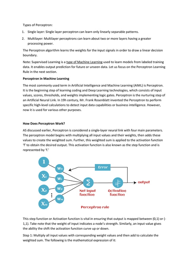 Perceptron Study Material with XOR example | PDF