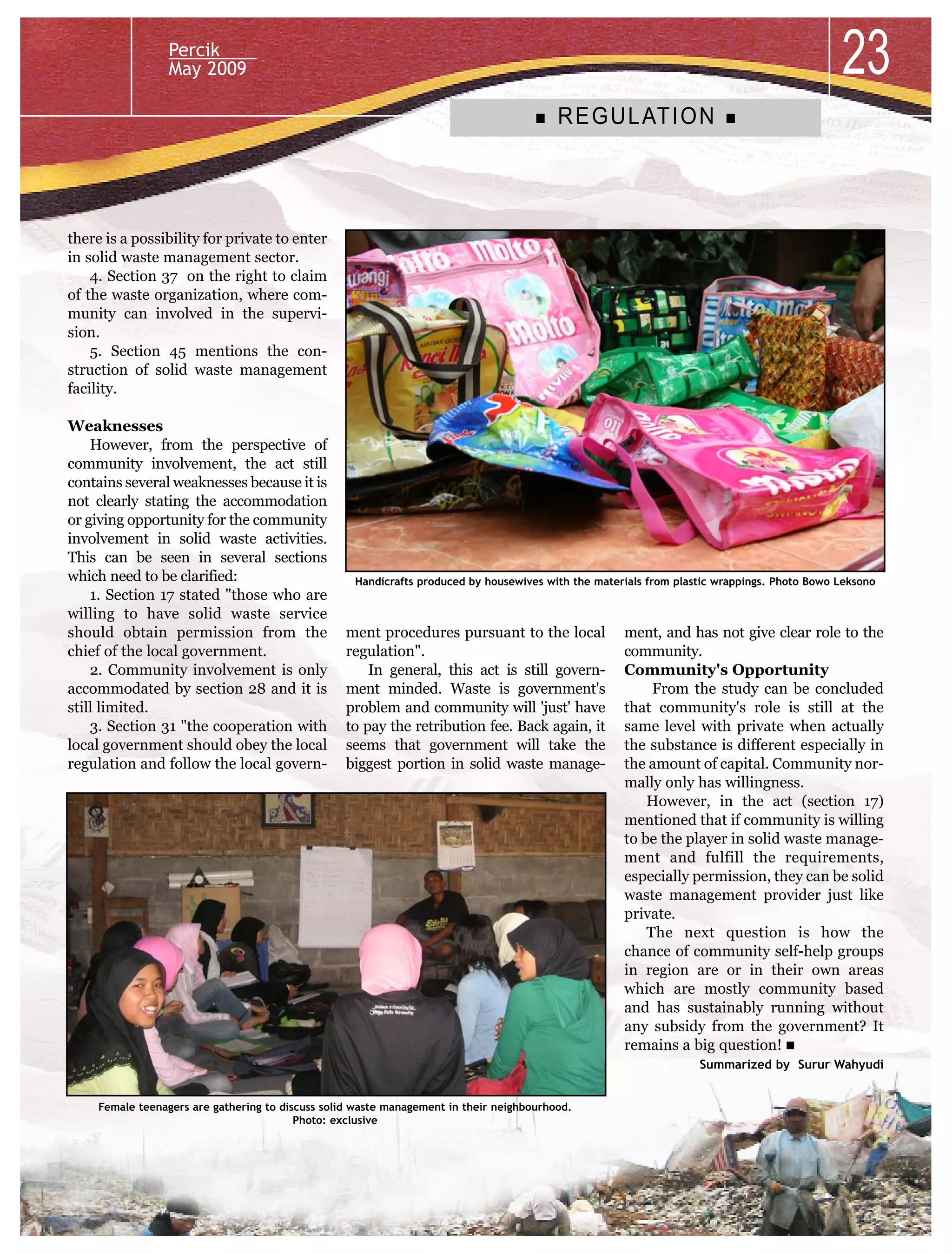 Community-Based Solid Waste Management. Indonesia Water and Sanitation ...