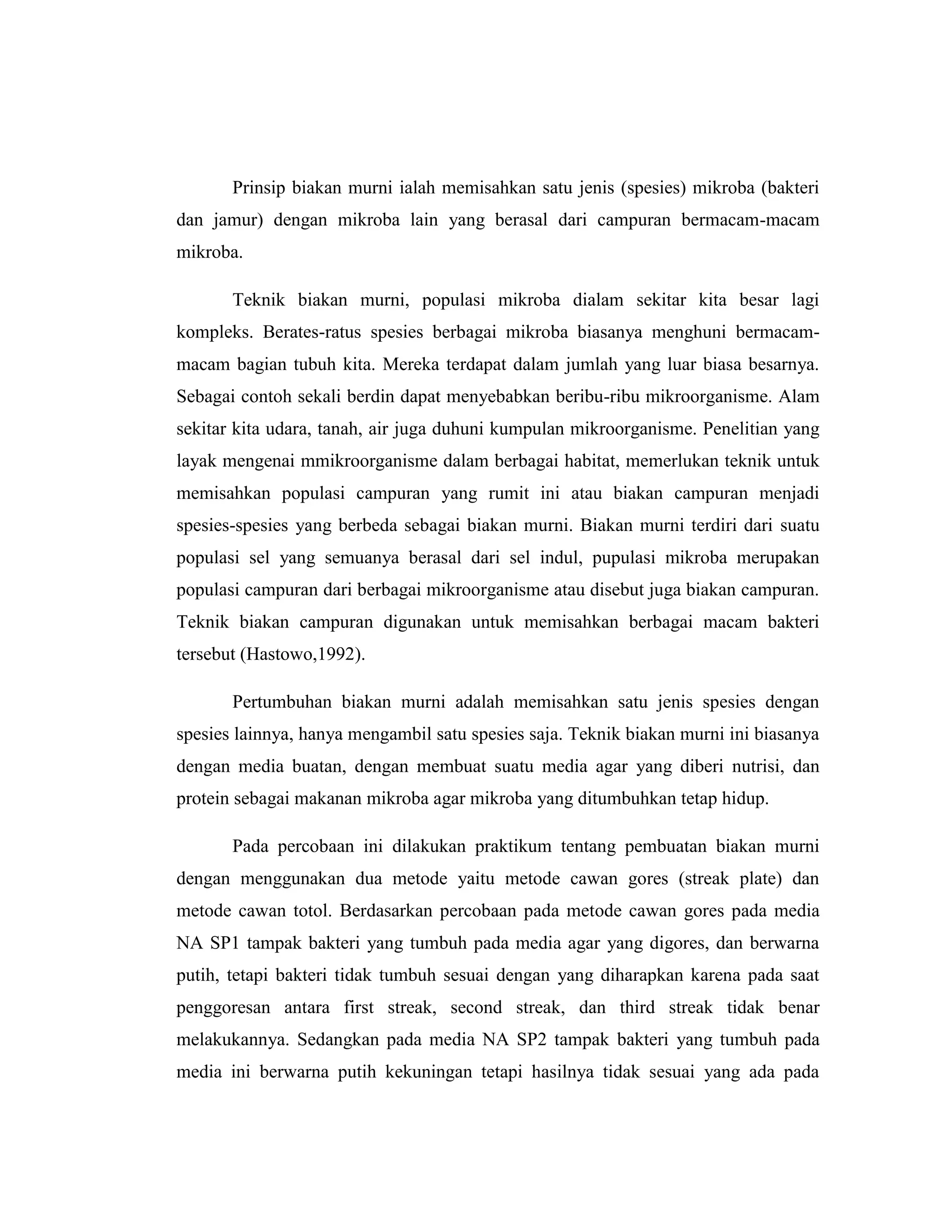 Percobaan 4 (pembuatan biakan murni) | DOCX