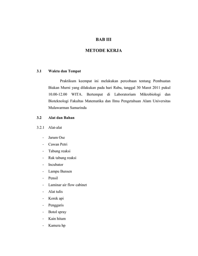 Percobaan 4 (pembuatan biakan murni) | DOCX