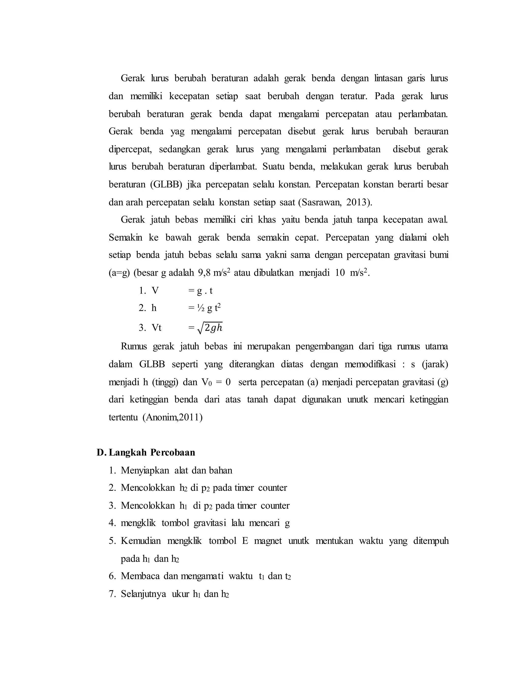 Percobaan gerak jatuh bebas | DOCX