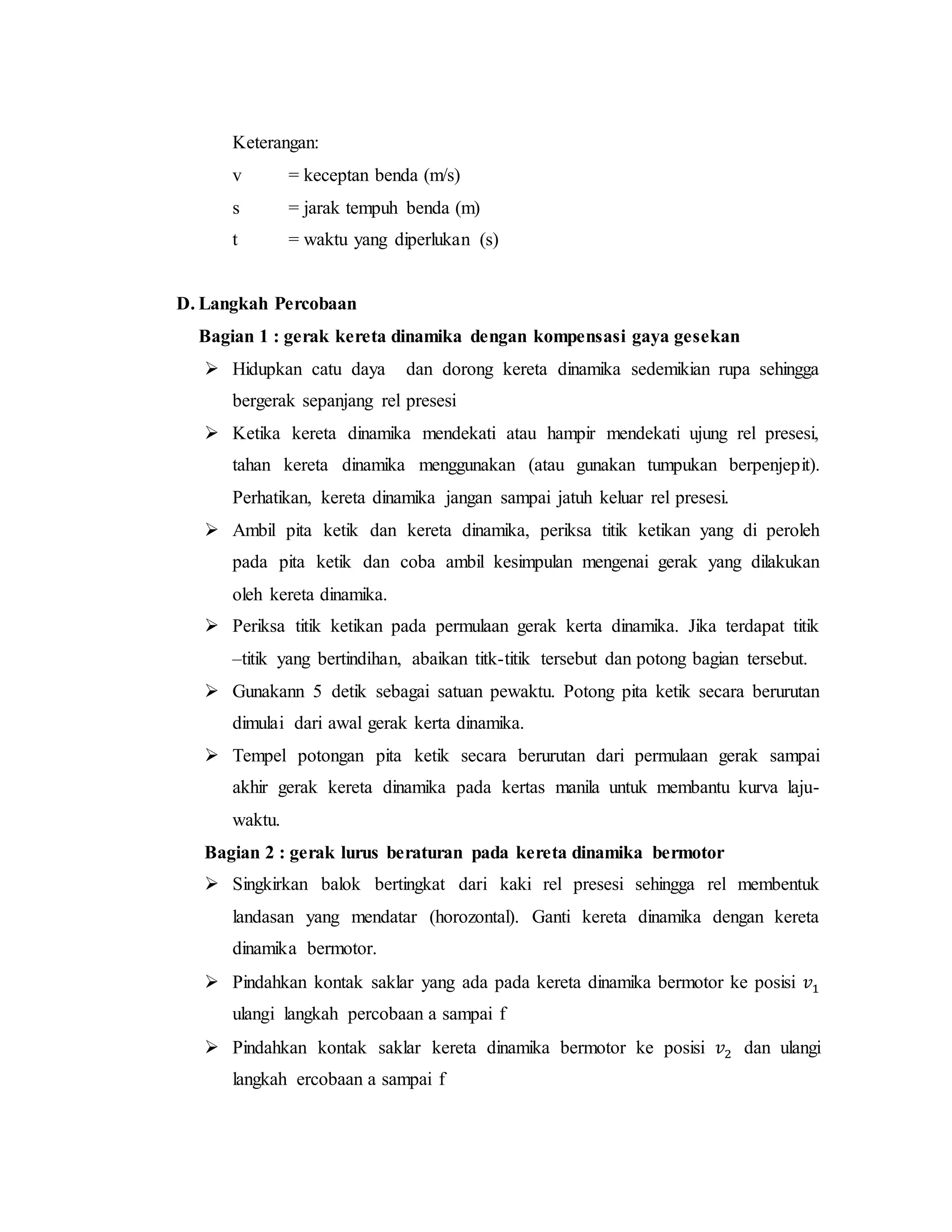 Percobaan gerak lurus beraturan | DOCX