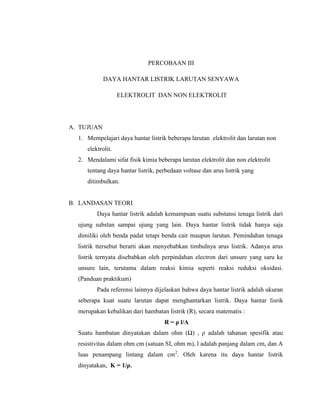 laporan daya hantar listrik larutan elektrolit dna non elektrolit | DOCX