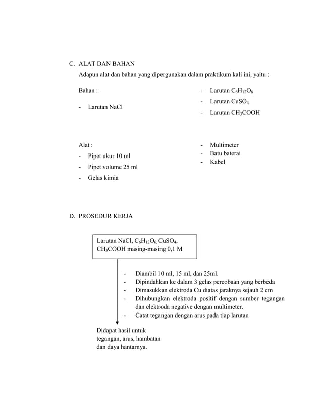 laporan daya hantar listrik larutan elektrolit dna non elektrolit | DOCX