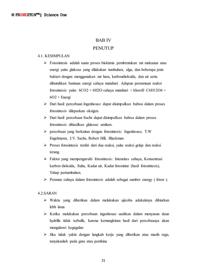 Percobaan ingenhousz dan sach | PDF