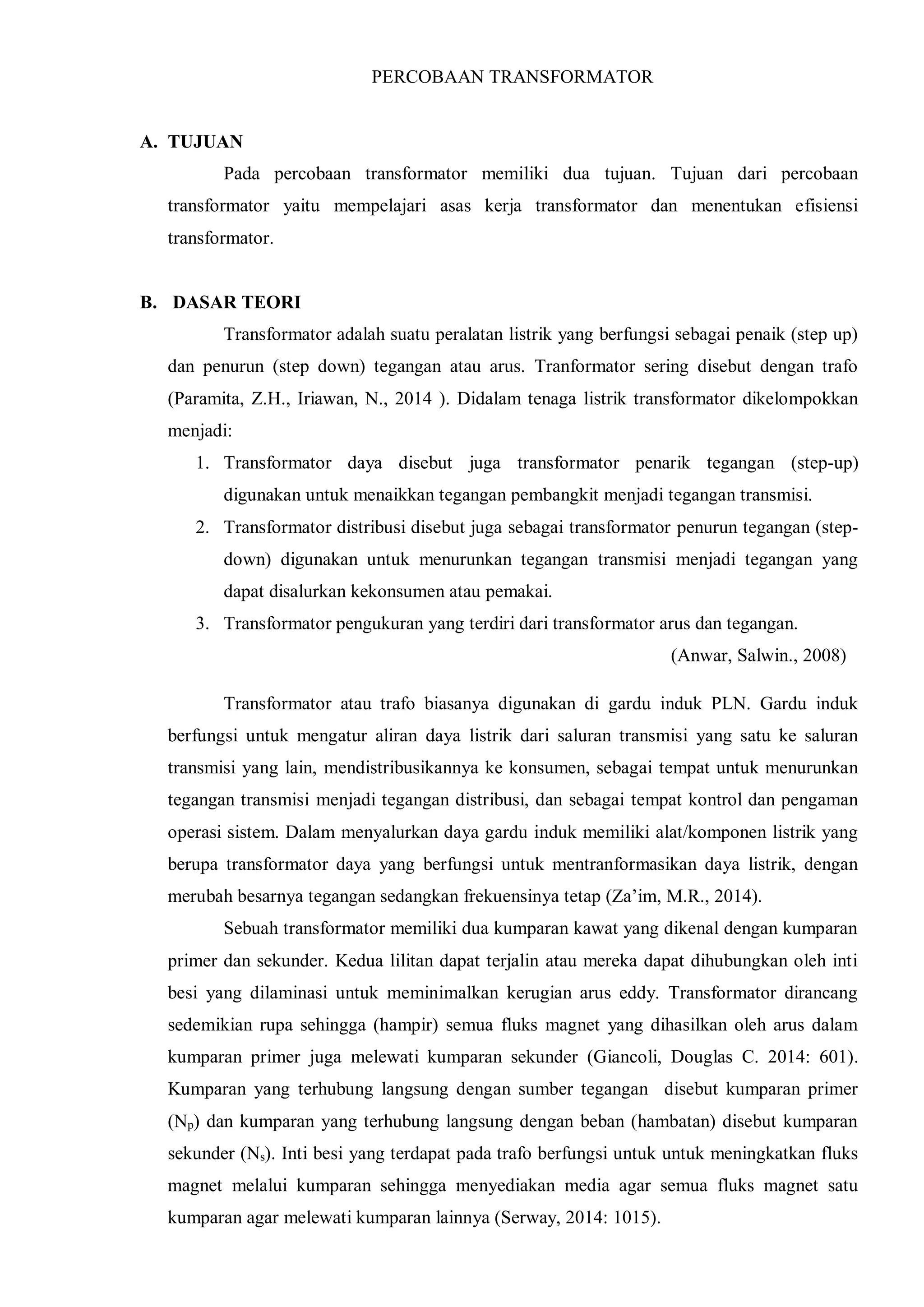 Percobaan transformator ana kinanti | PDF