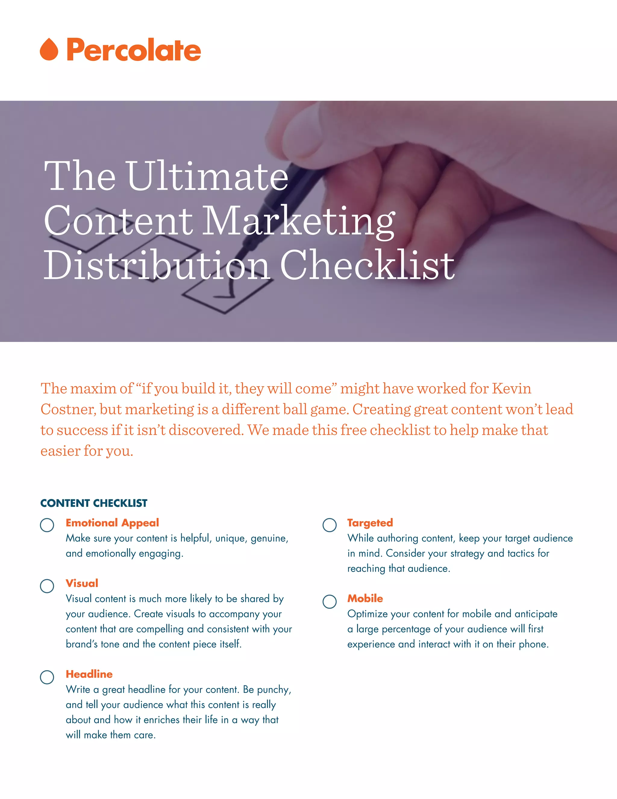 Percolate's Ultimate Content Marketing Distribution Checklist | PDF