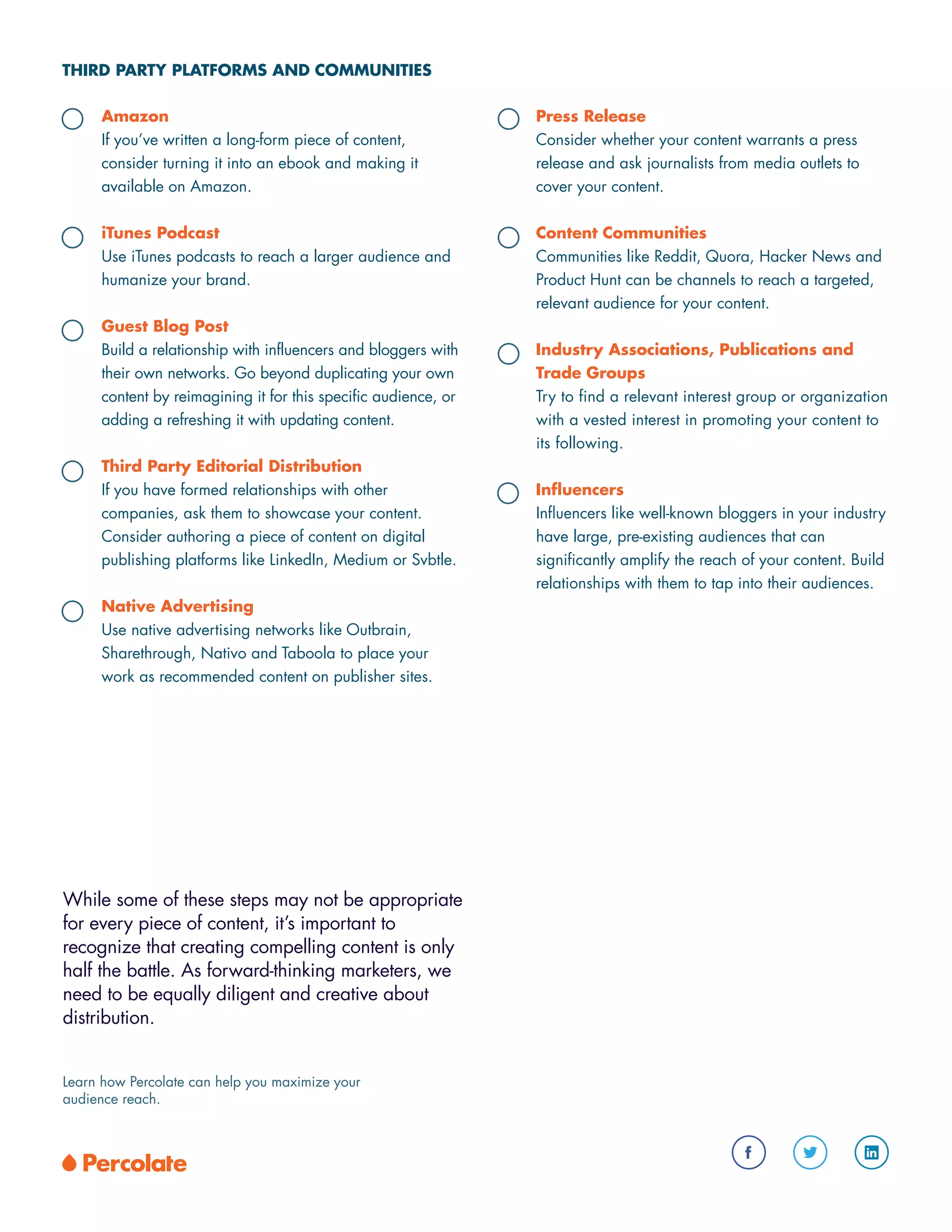 Percolate's Ultimate Content Marketing Distribution Checklist | PDF