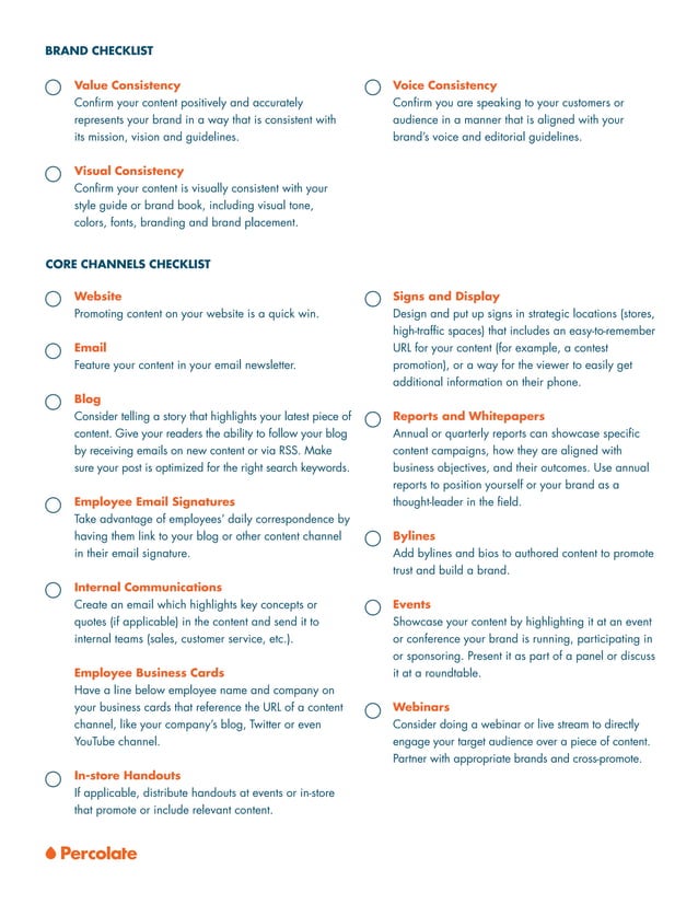 Percolate's Ultimate Content Marketing Distribution Checklist | PDF