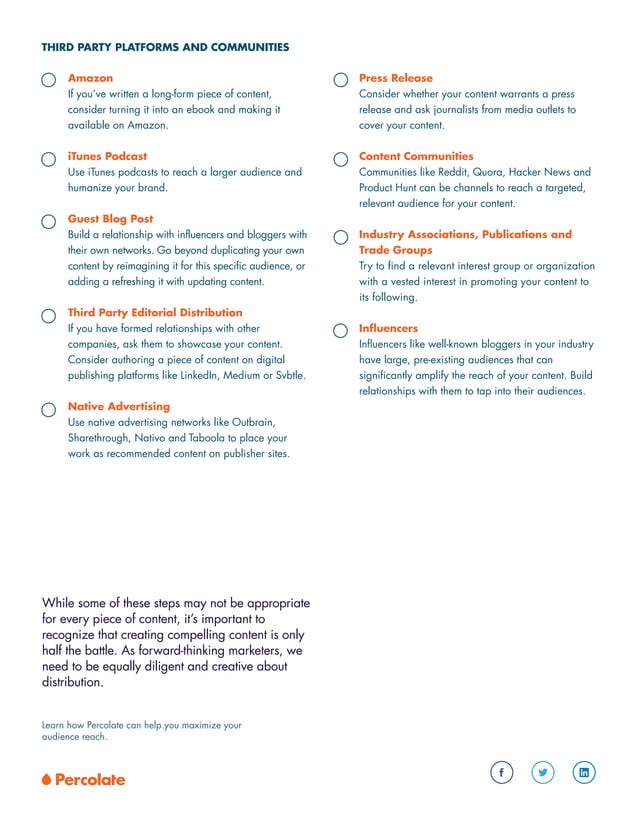 Percolate's Ultimate Content Marketing Distribution Checklist | PDF