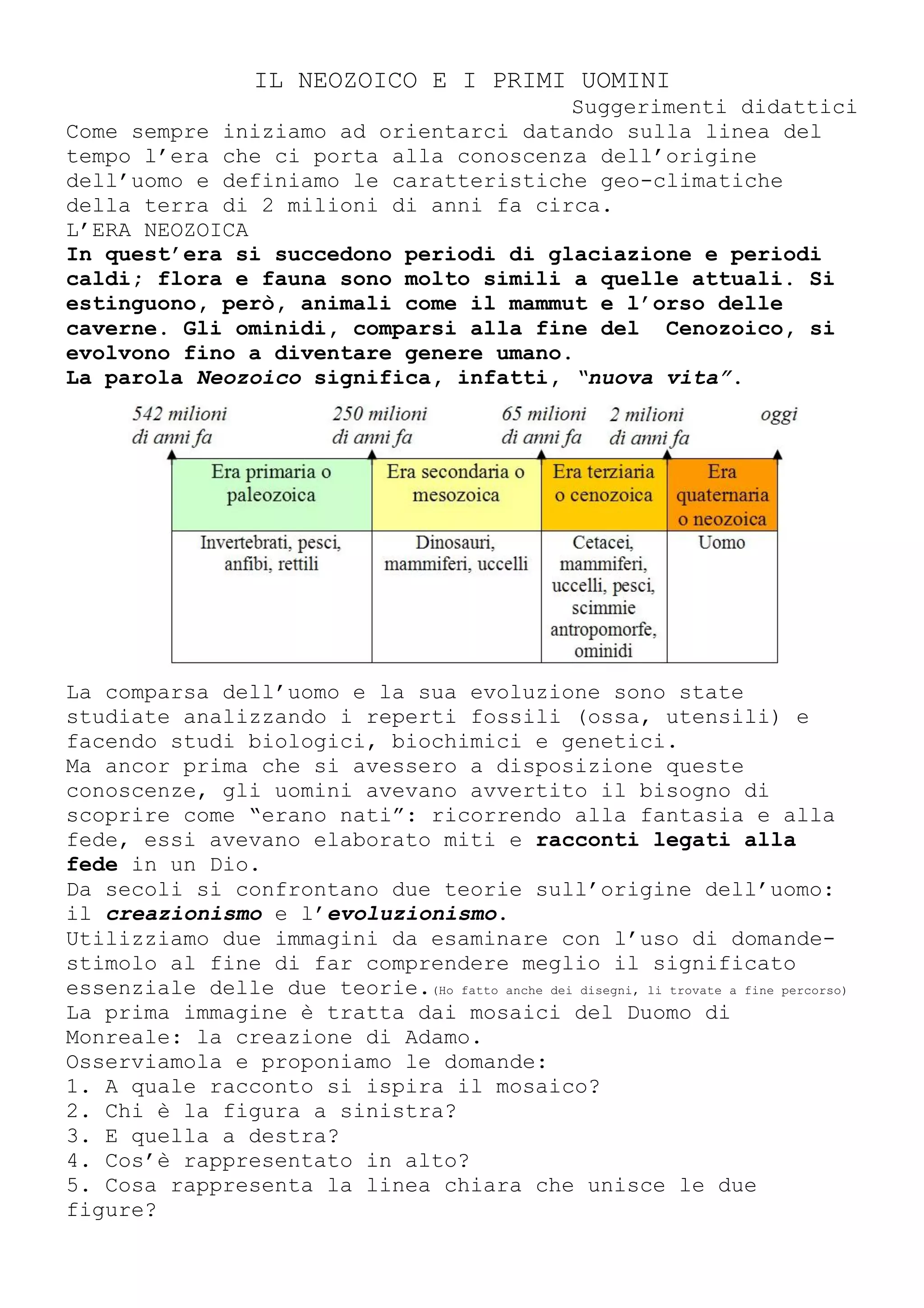 Percorso neozoico-primi-uomini | PDF