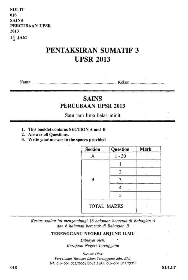 Percubaan upsr-2013-terengganu | PDF
