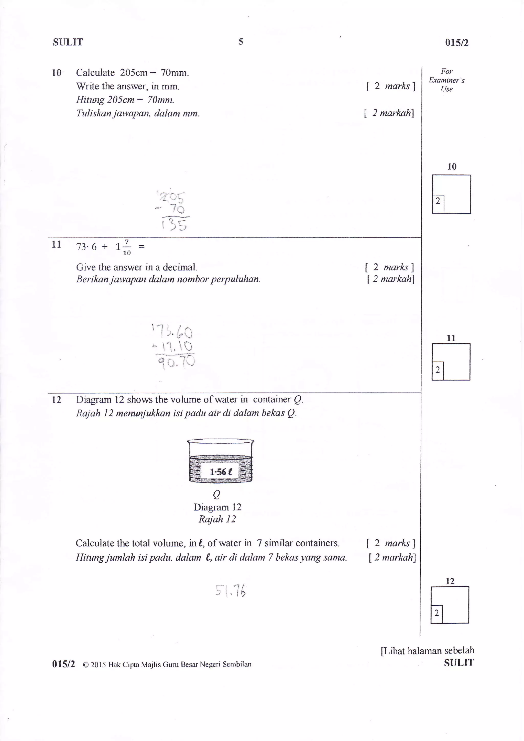 Percubaan upsr-2015-n9-matematik-kertas-2 | PDF