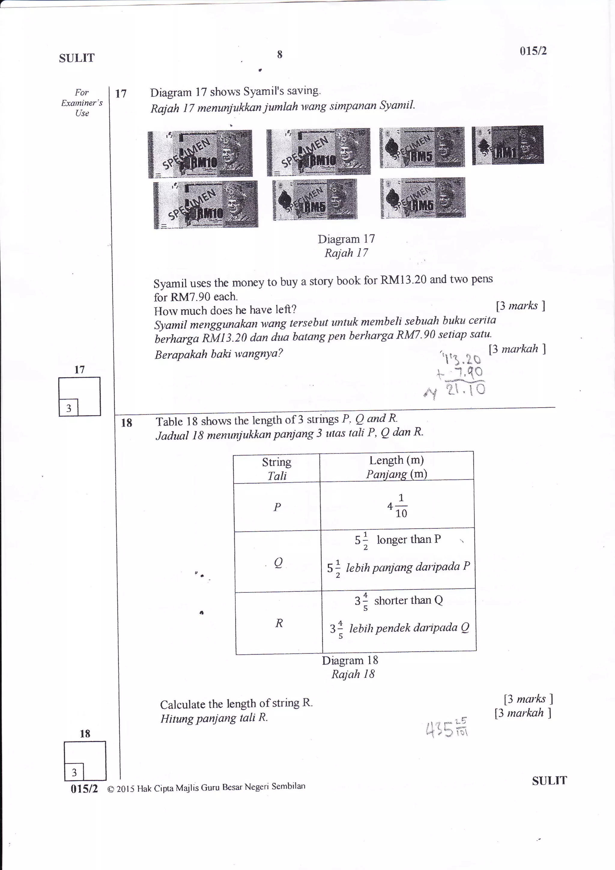 Percubaan upsr-2015-n9-matematik-kertas-2 | PDF