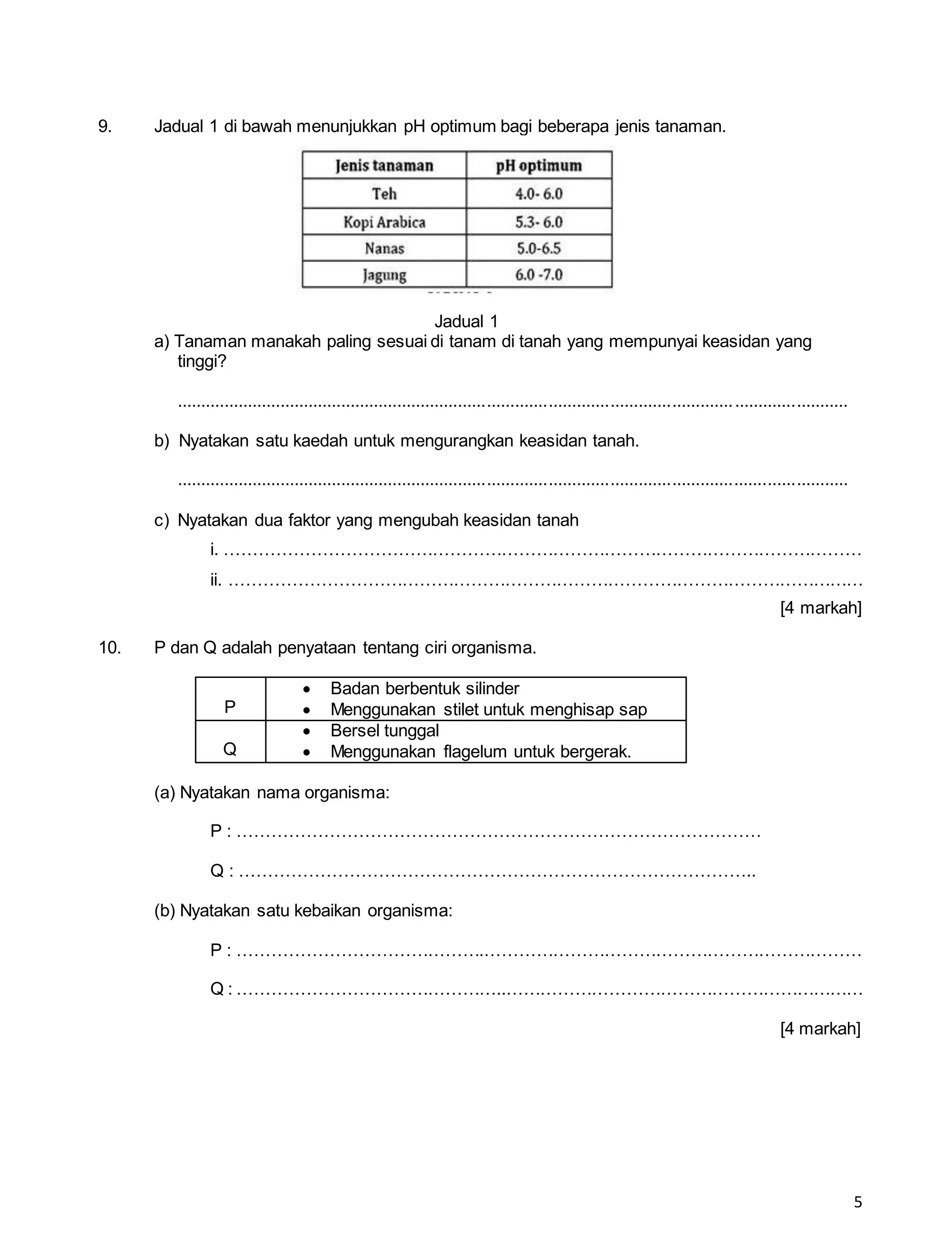 KERTAS PEPERIKSAAN SAINS PERTANIAN T5 | DOCX