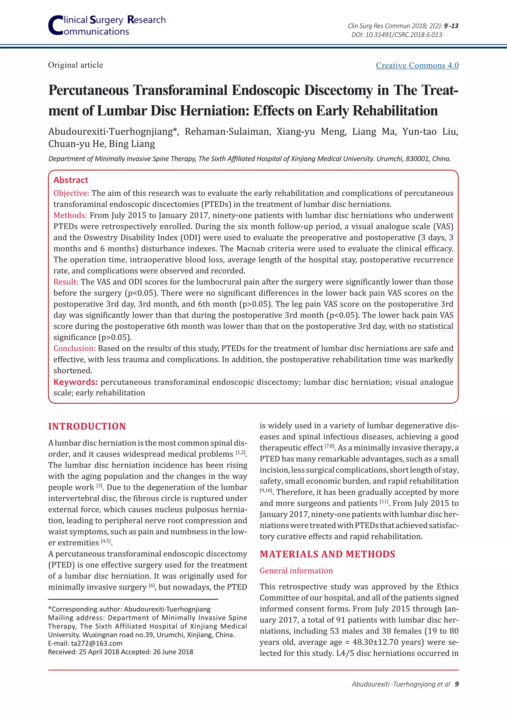 Percutaneous transforaminal endoscopic discectomy in the treatment of ...