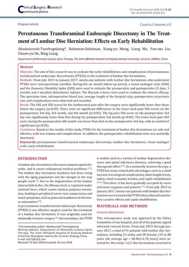 Percutaneous Transforaminal Endoscopic Discectomy In The Treatment Of