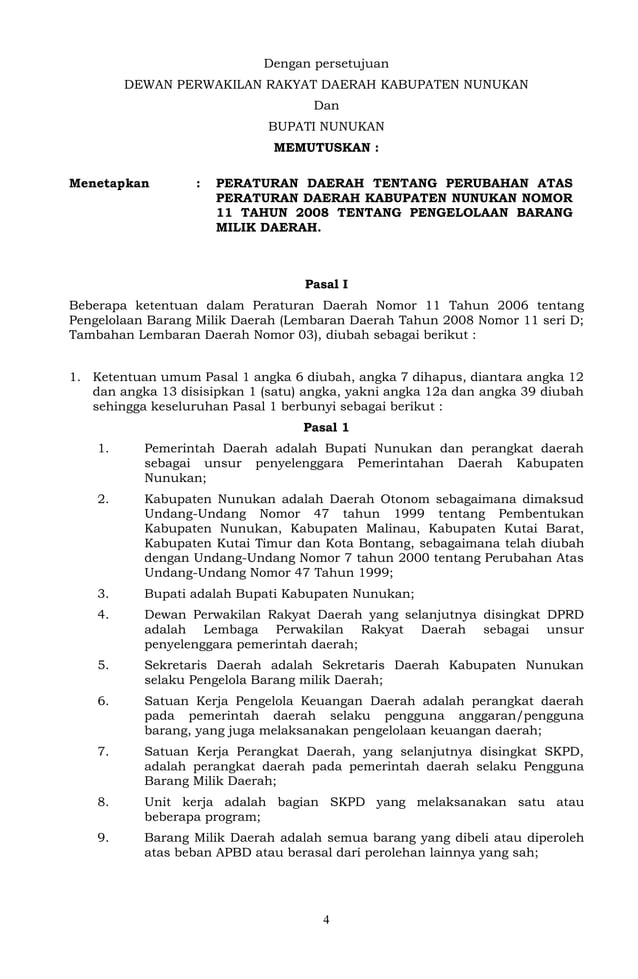Perda Nunukan no.8-2009 tentang pengelolaan barang milik daerah | PDF