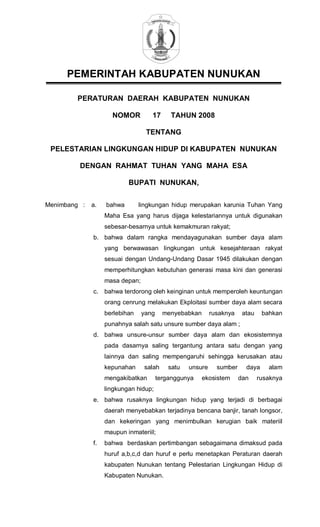 Perda no.17-2008 Pelestarian Lingkungan Hidup | PDF