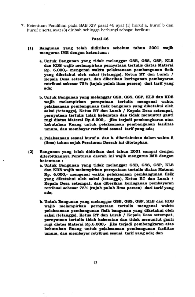Perda no 13 tahun 2013 ttg perubahan imb | PDF