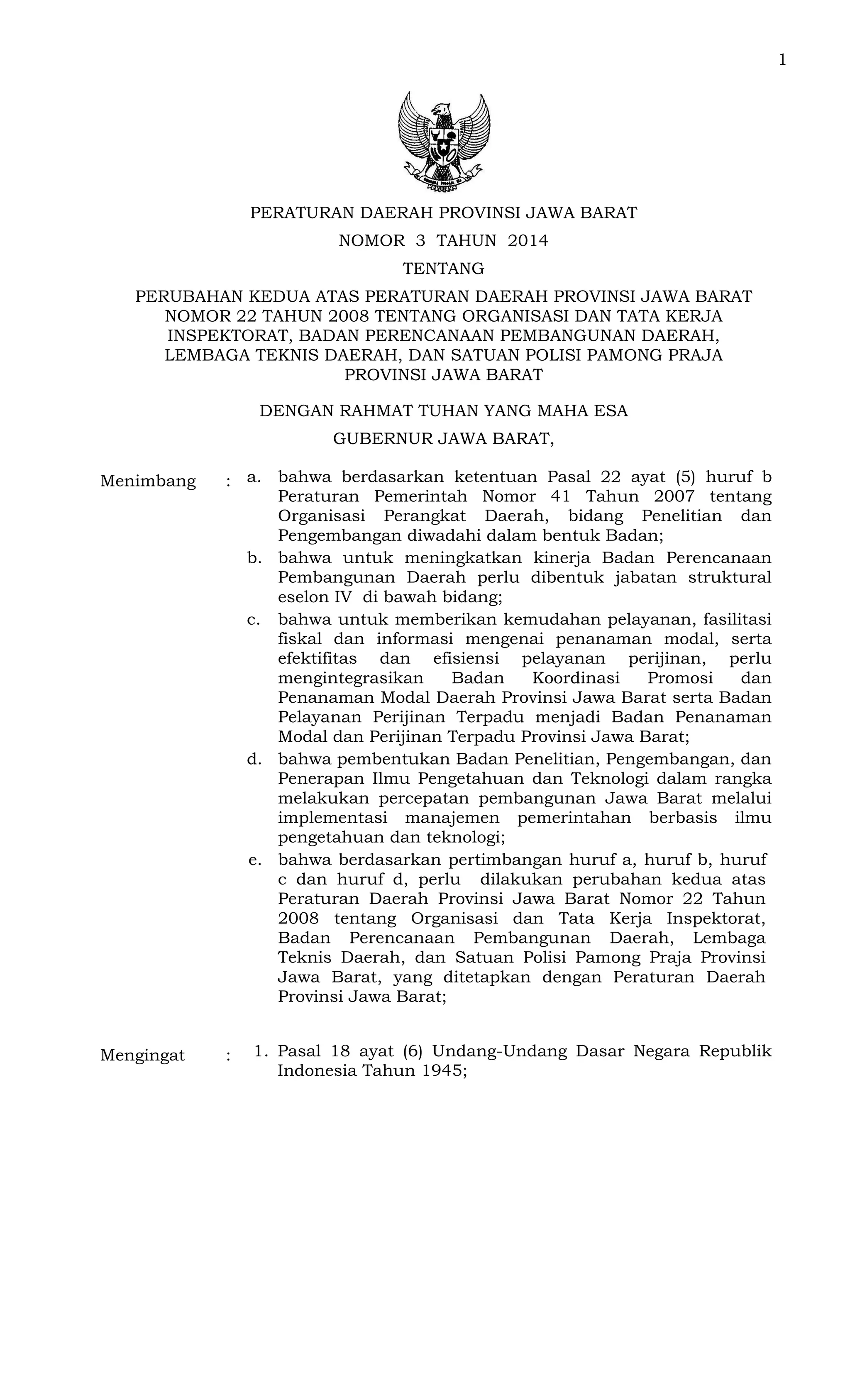 PERDA NOMOR 3 PROV. JAWA BARAT Tahun 2014 | PDF
